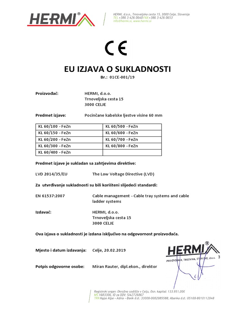 EU IZJAVA O SUKLADNOSTI - KL 60 FeZn | PDF
