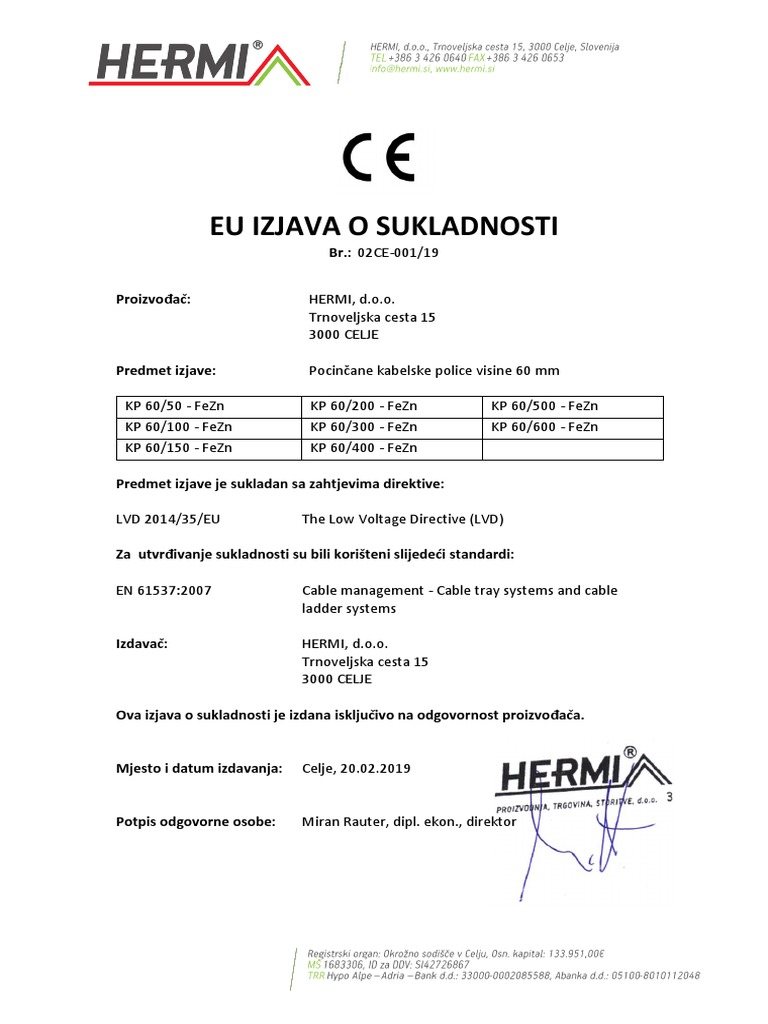 EU IZJAVA O SUKLADNOSTI - KP 60 FeZn | PDF
