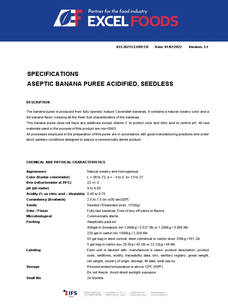 633.36213.CORECU Acidified Banana Puree V.3.1 | PDF