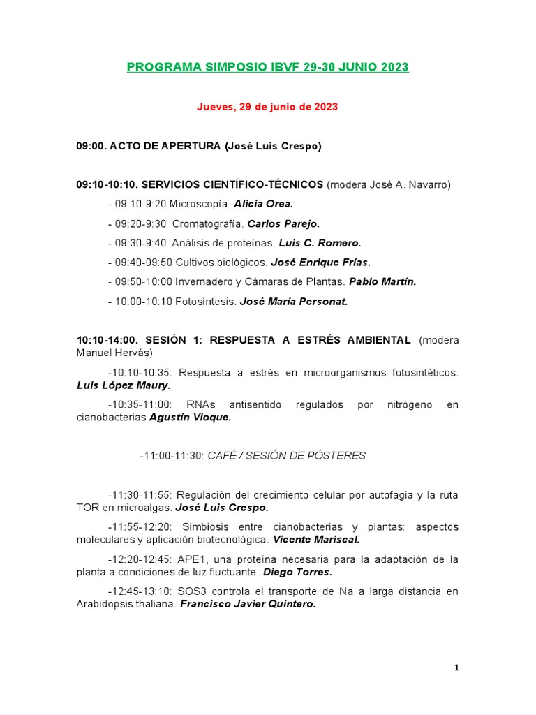 Programa Simposio - 2023 | PDF | Cianobacterias | Biología