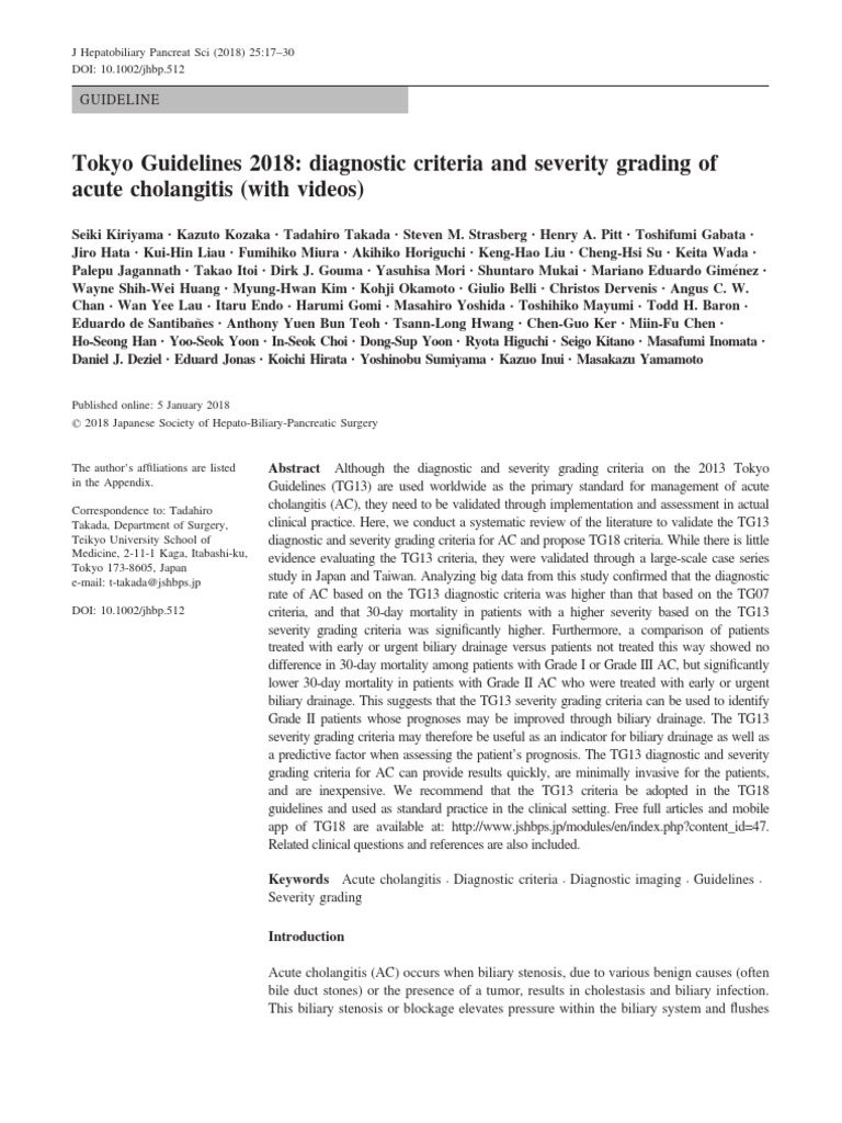 J Hepato Biliary Pancreat 2017 Kiriyama Tokyo Guidelines 2018