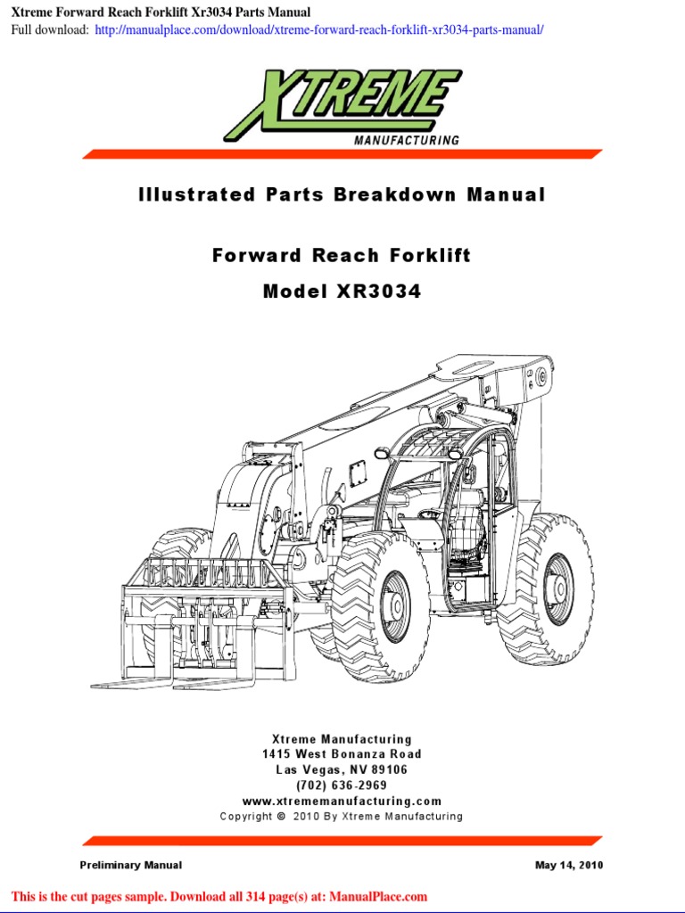 Xtreme Forward Reach Forklift Xr3034 Parts Manual | PDF | Brake | Truck