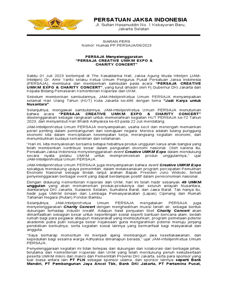 SP Persaja-Pembukaan Acara Charity Concert | PDF