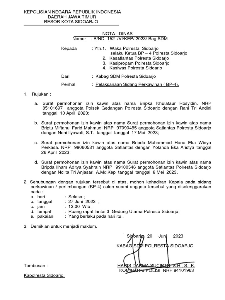 Nota Dinas Sidang BP4R 27 Juni 2023 | PDF | Politik