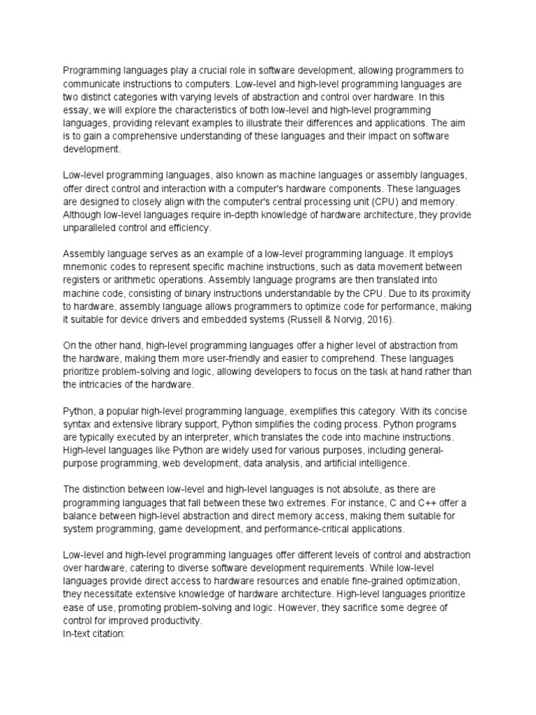 High Level & Low Level Language | PDF | Computer Programming | Assembly ...