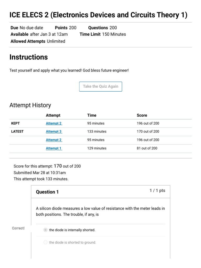 ICE ELECS 2 (Electronics Devices and Circuits Theory 1 | PDF