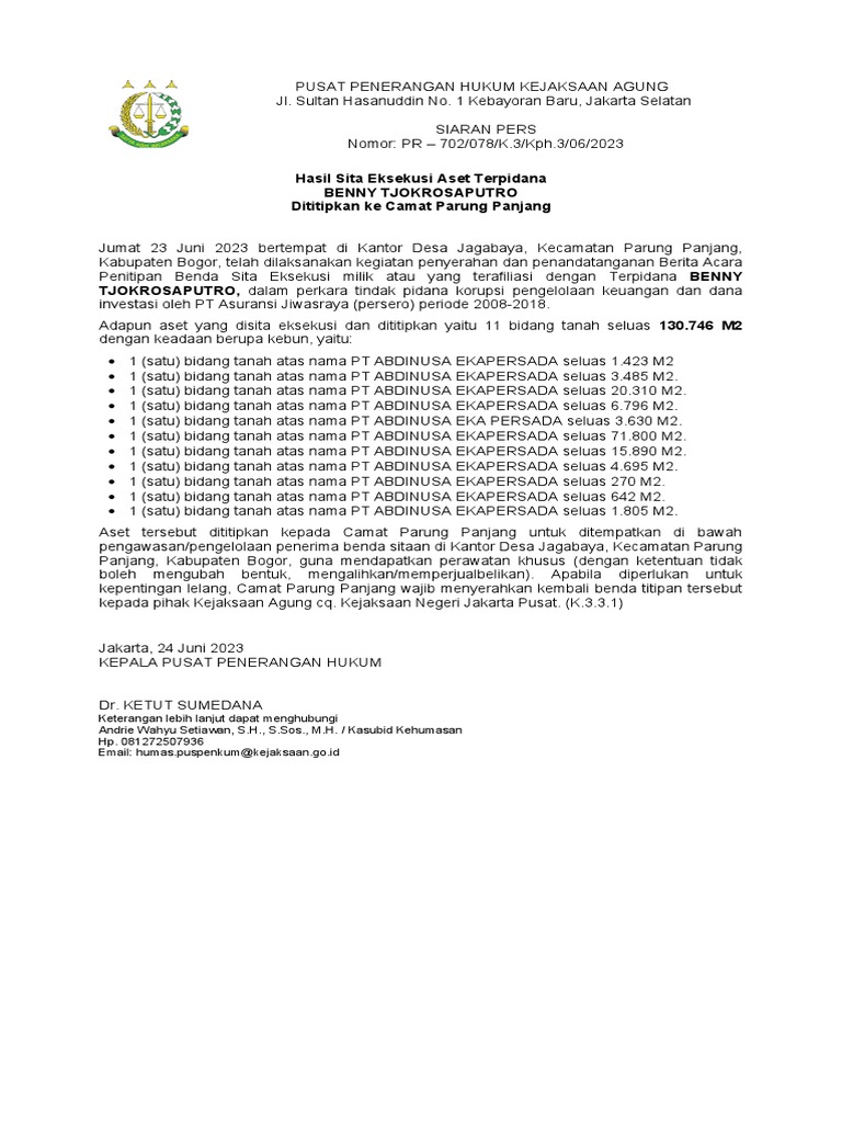 Pr Sita Eksekusi Bentjok 23062023 | PDF