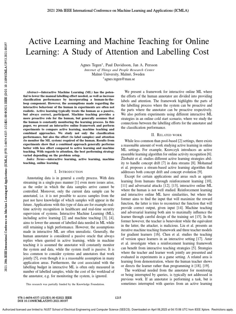 Active Learning and Machine Teaching For Online Learning A Study of Attention and Labelling Cost ...