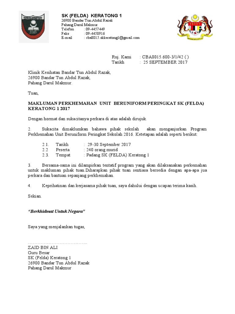 Surat Makluman Klinik Kesihatan | PDF