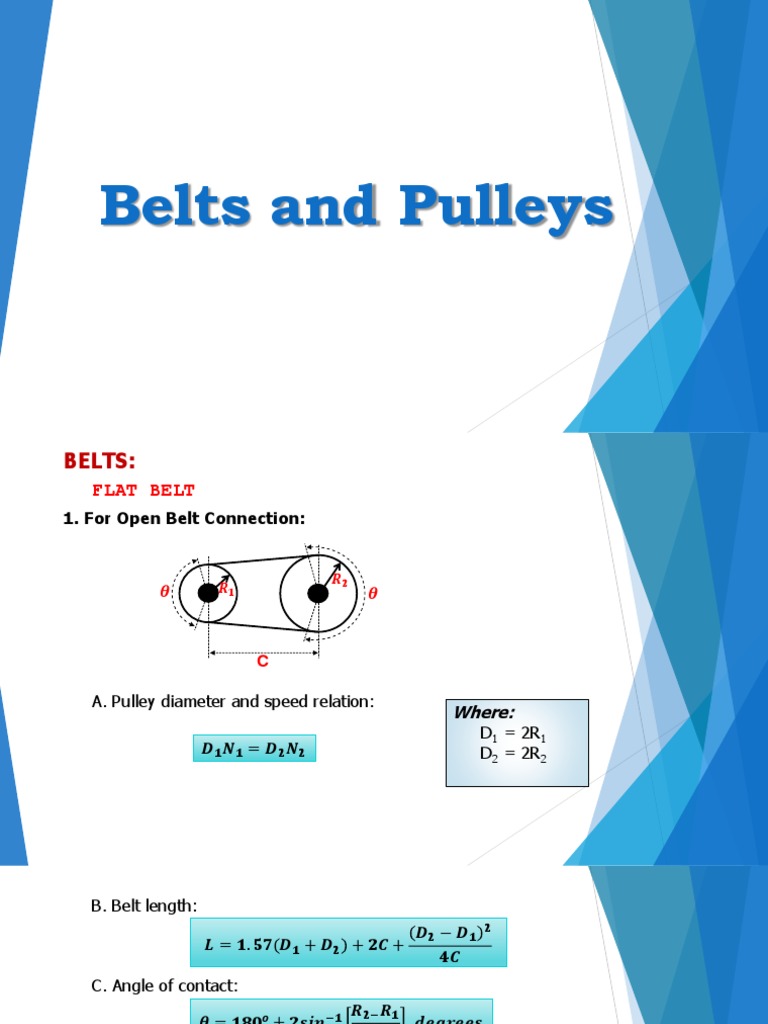 Belt and Pulleys Calculations | PDF