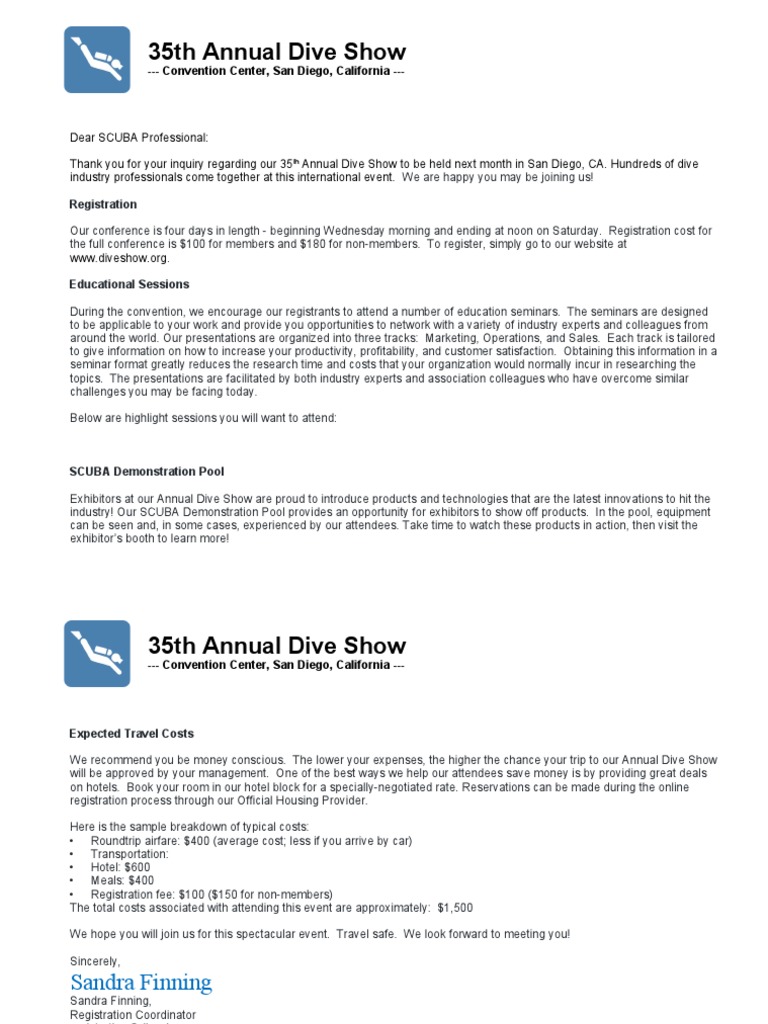 Dive Show Letter | PDF