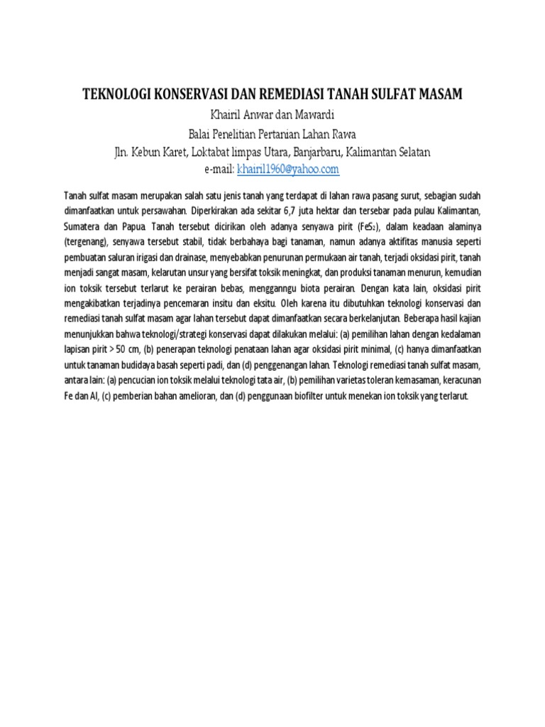 Teknologi Remediasi Tanah Sulfat Masam | PDF | Sains & Matematika