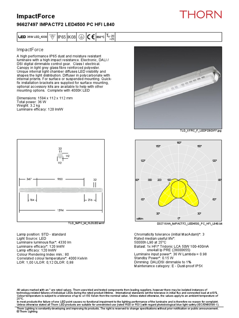 Thorn Impact 2 LED Batten IP65 96627497_combi_datasheet | PDF | Light | Lighting