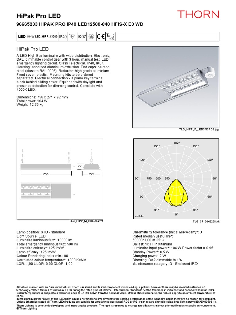 Thorn HiPack Pro LED High Bay 96665233 - Combi - Datasheet | PDF ...