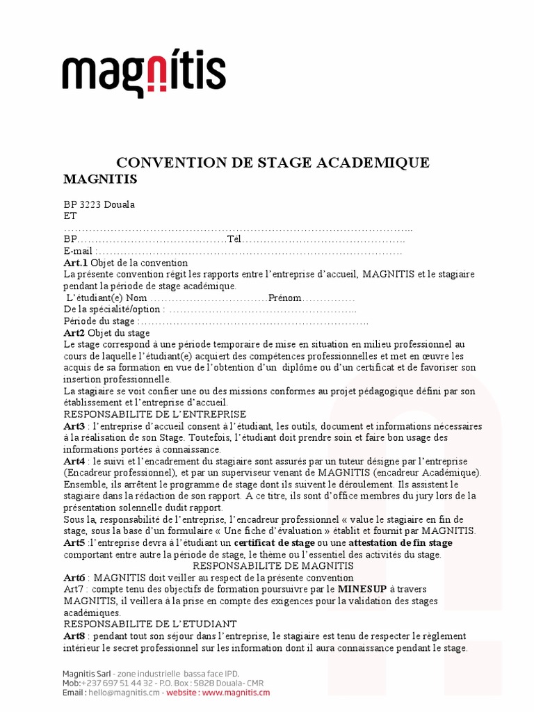 Convention de Stage Academique | PDF