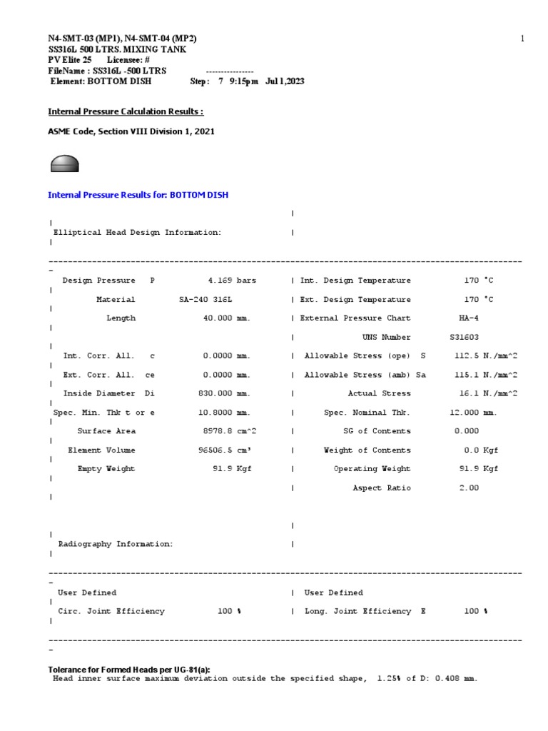 500L - MIXING TANK - N4-SMT-03 (MP1), N4-SMT-04 (MP2) - Ellipsoidal Dish | PDF | Quantity ...