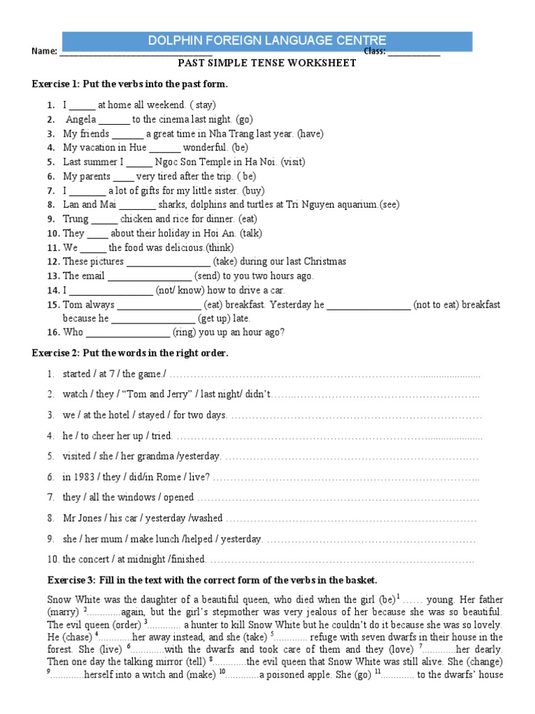 Past Simple Tense Worksheet | PDF