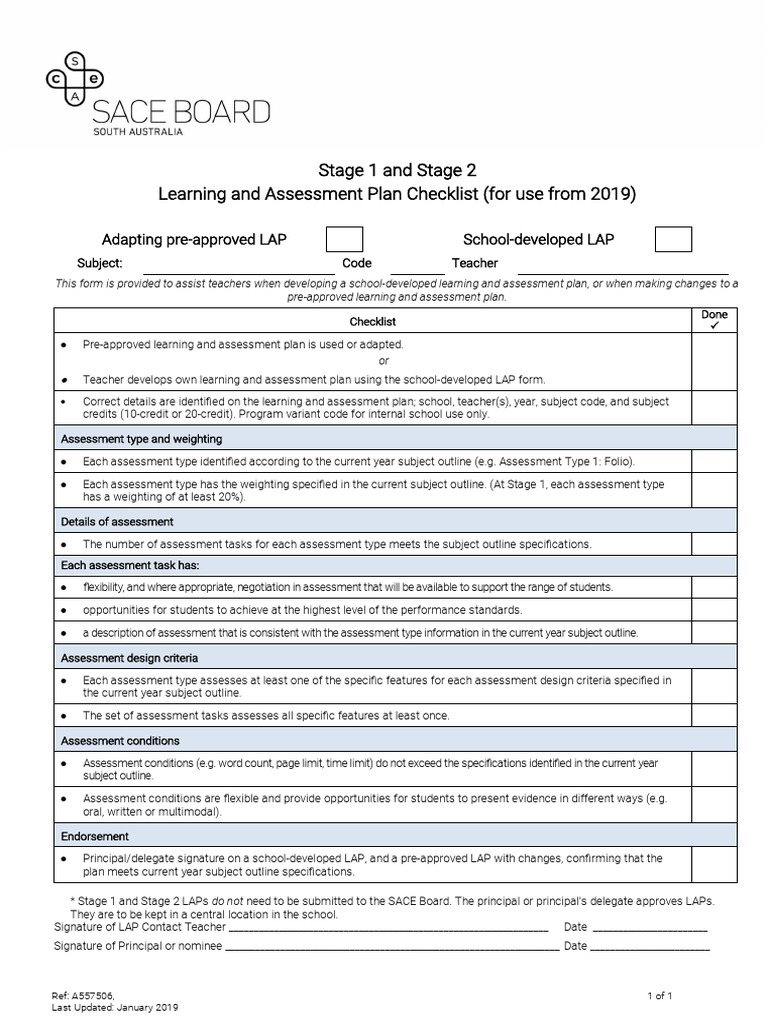 Stage 1 and Stage 2 LAP Checklist For Teachers | PDF