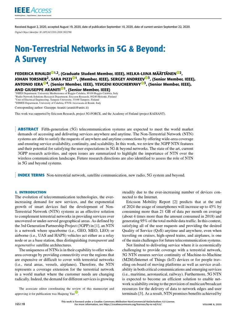Non-Terrestrial Networks in 5G Amp Beyond A Survey | PDF | Computer Network | 4 G
