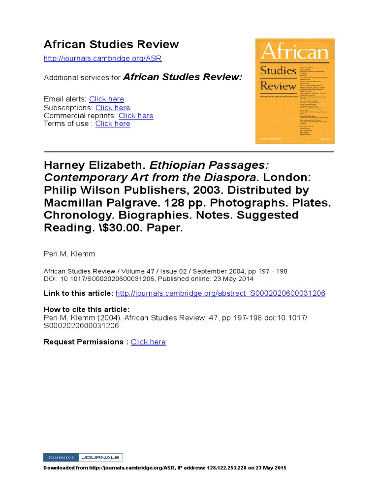 Elizabeth Harney African Studies Review | PDF