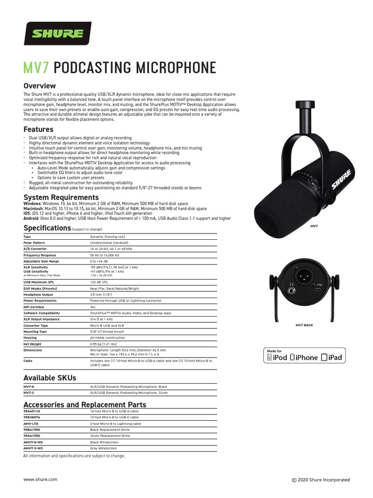 MV7 Datasheet | PDF