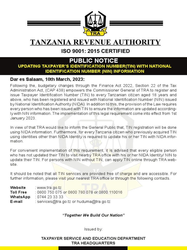 Update TIN with NIN in Tanzania | PDF