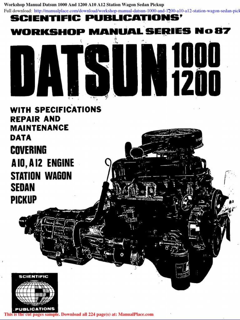 Workshop Manual Datsun 1000 and 1200 A10 A12 Station Wagon Sedan Pickup ...