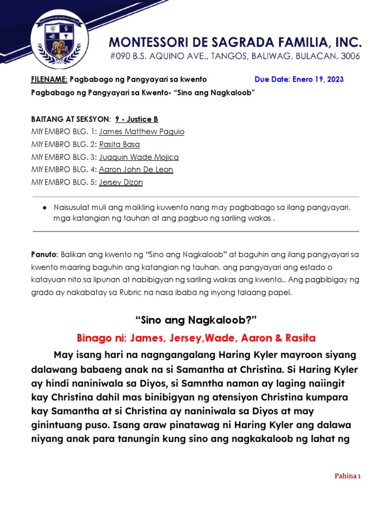 Pagbabago NG Pangyayari Sa Kwento | PDF