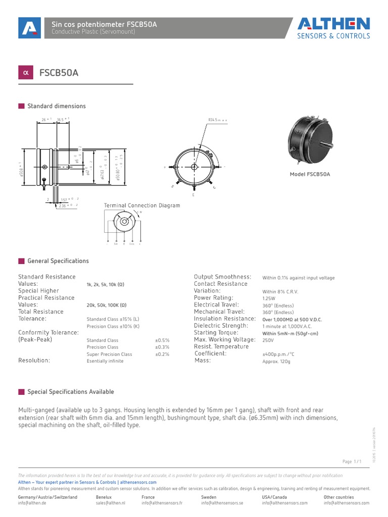 Fscb50a Sinus Cosinus Potentiometer en | PDF | Manufactured Goods ...