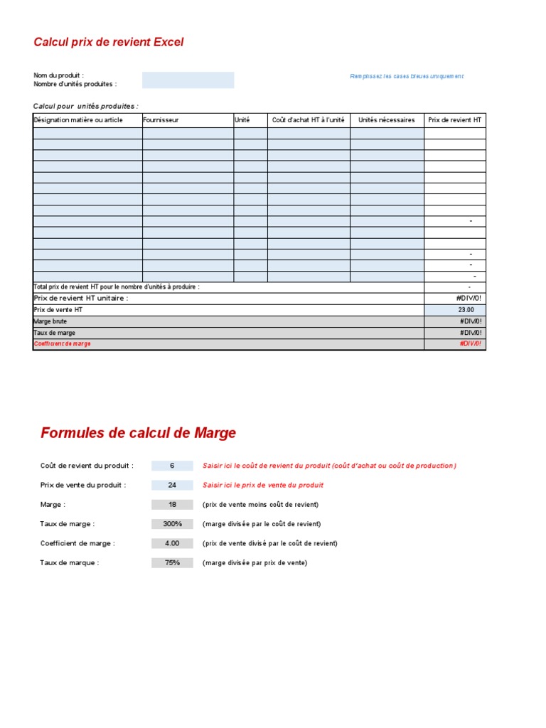 Calcul du prix de revient sur Excel | PDF