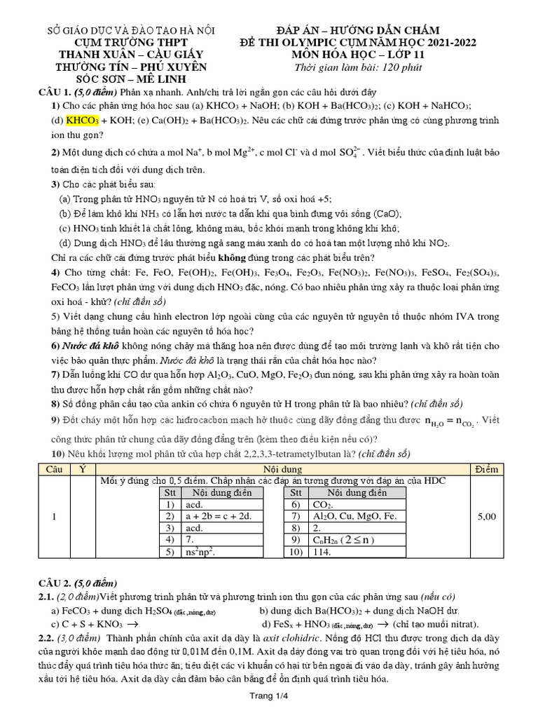 HDC - de Thi Olympic Hóa 11 Nam 2021-2022 | PDF