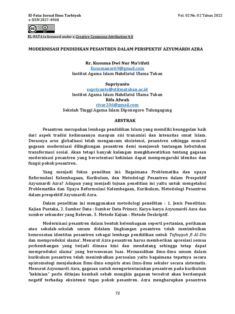 Modernisasi Pendidikan Pesantren Dalam Perspektif Azyumardi Azra 1 | PDF