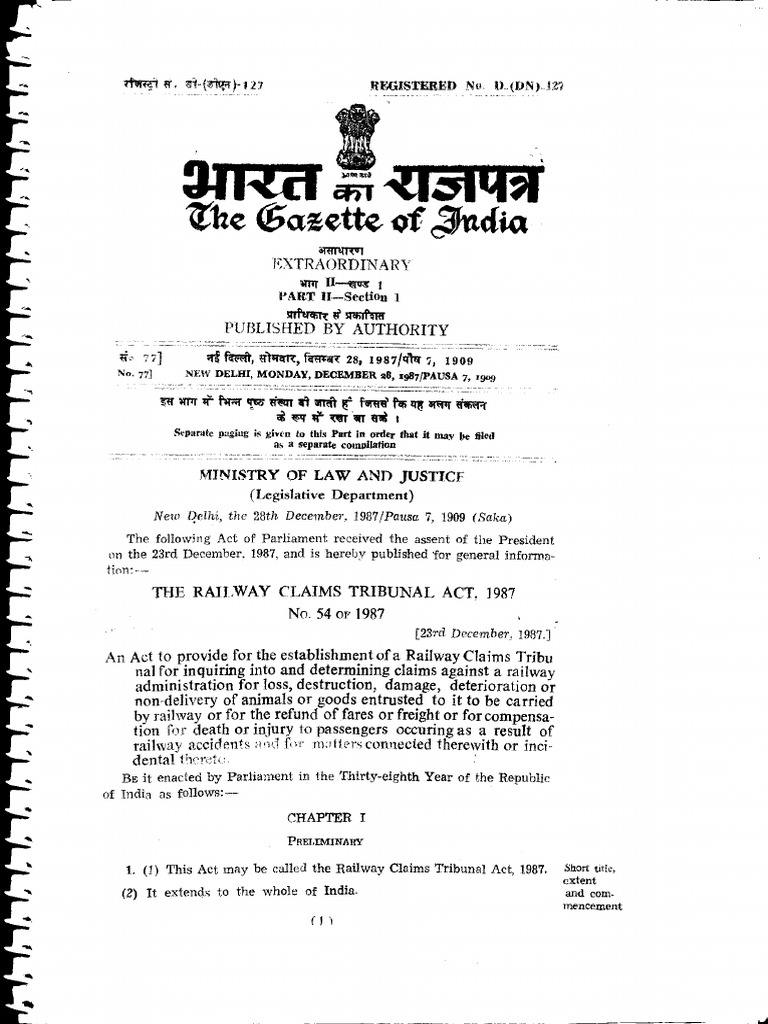 Railway Claims Tribunal Act | PDF