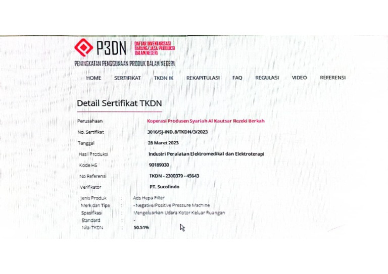 Sertifikat TKDN Hepa Filter Negative | PDF