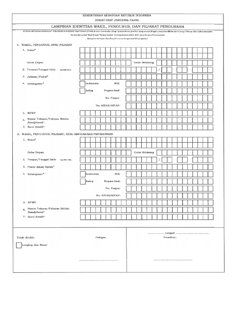 FORM PENGUKUHAN PKP (Lampiran Identitas Pengurus) | PDF