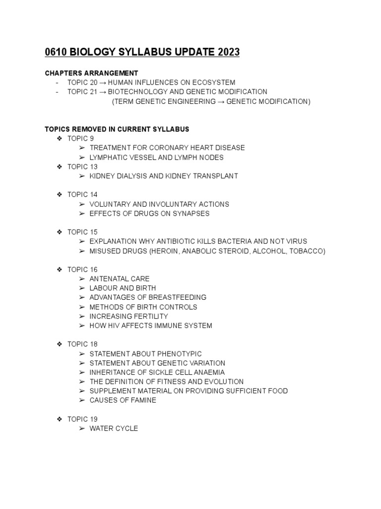 0610 Biology Syllabus Update 2023 | PDF | Photosynthesis | Genetic ...