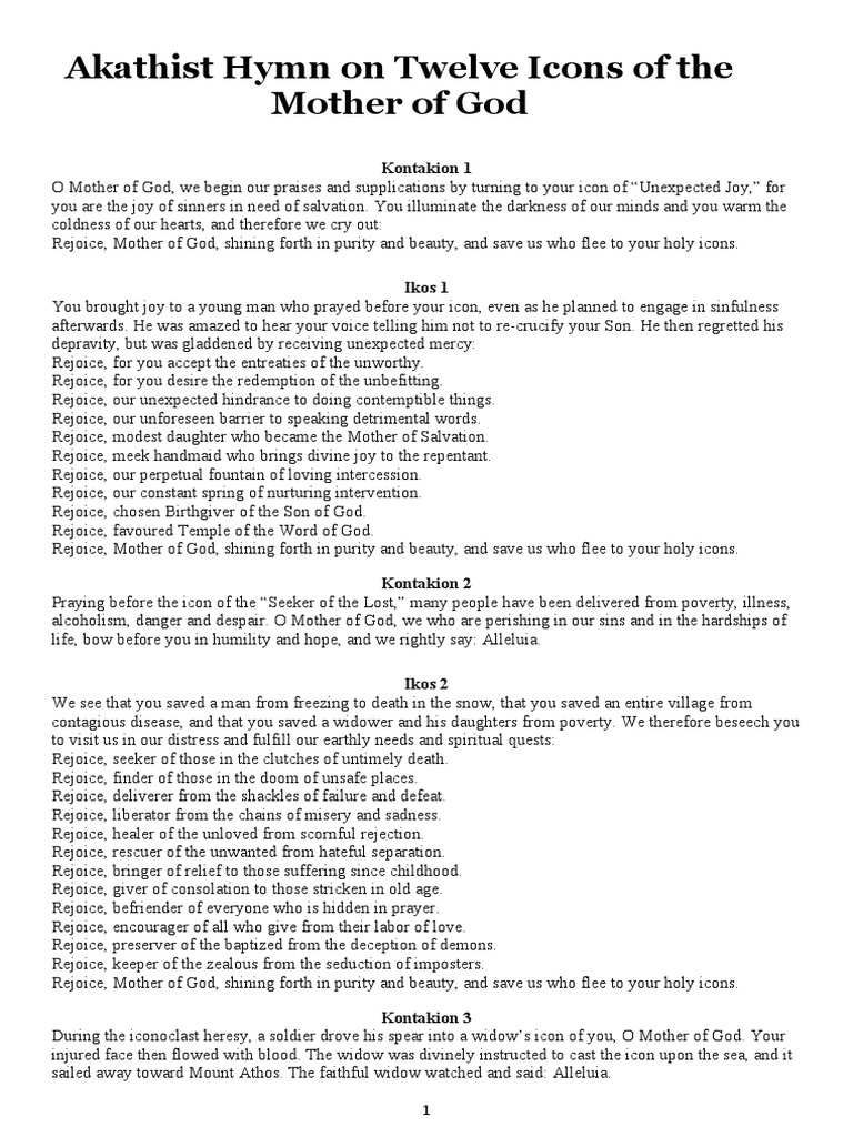 Akathist Hymn On 12 Icons of The Mother of God | PDF | Salvation | Mary ...