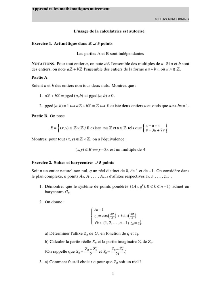 Exercice de mathématiques : Aritmétique et mouvements | PDF | Courbe ...