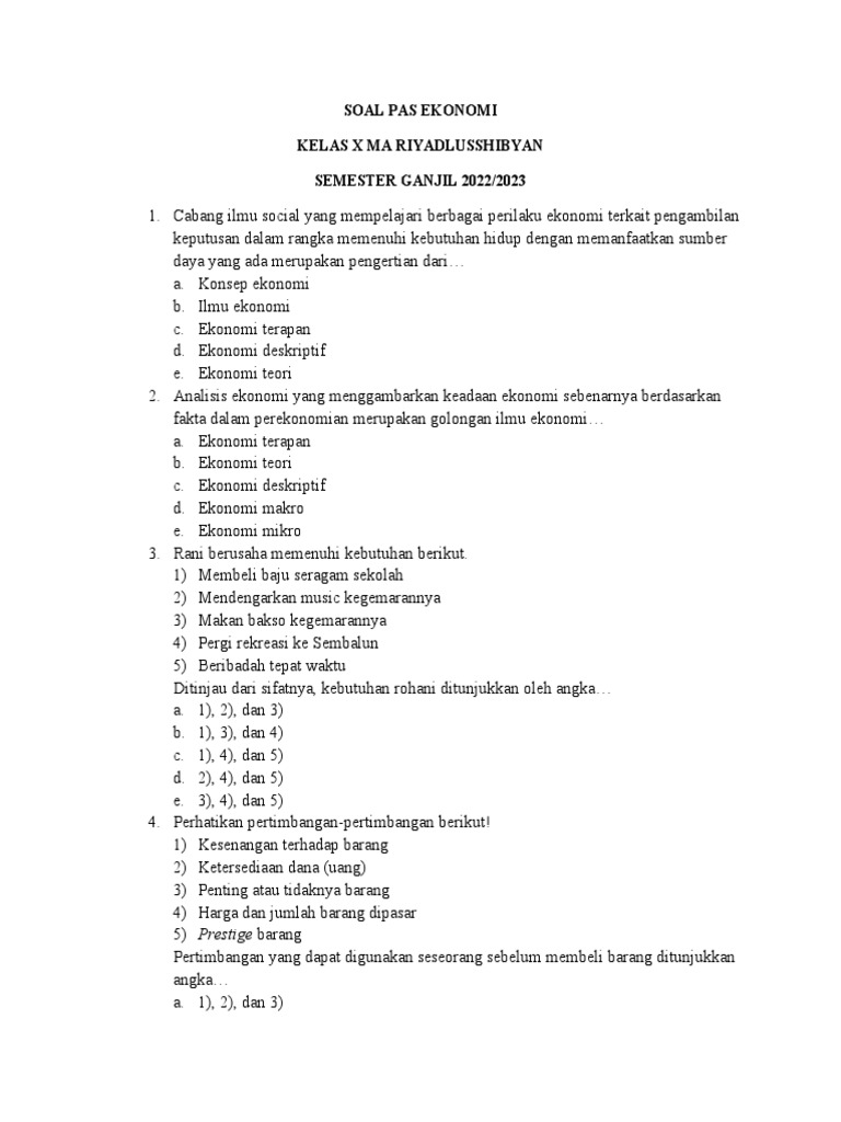 Soal Pas Ekonomi Kelas X | PDF | Gaya Hidup