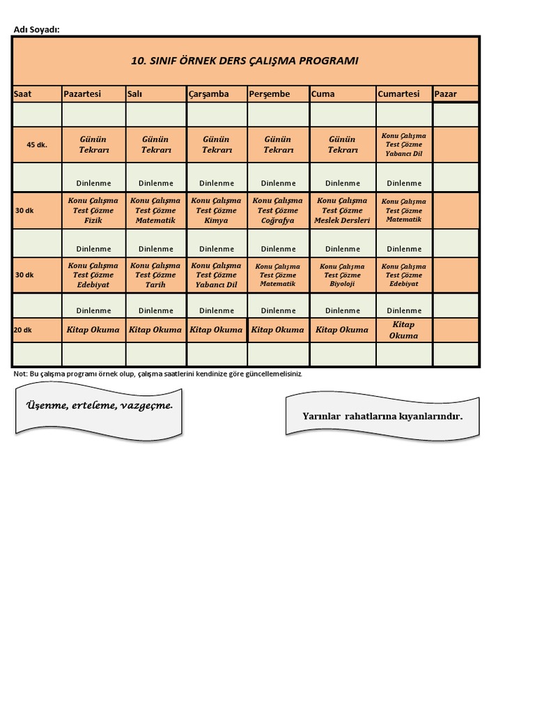 10.sinif Ders CalismaProgrami | PDF