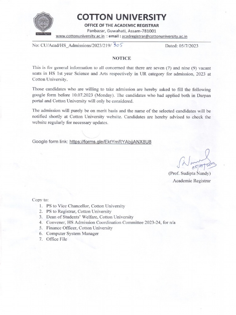 Notice Vacant Seats | PDF