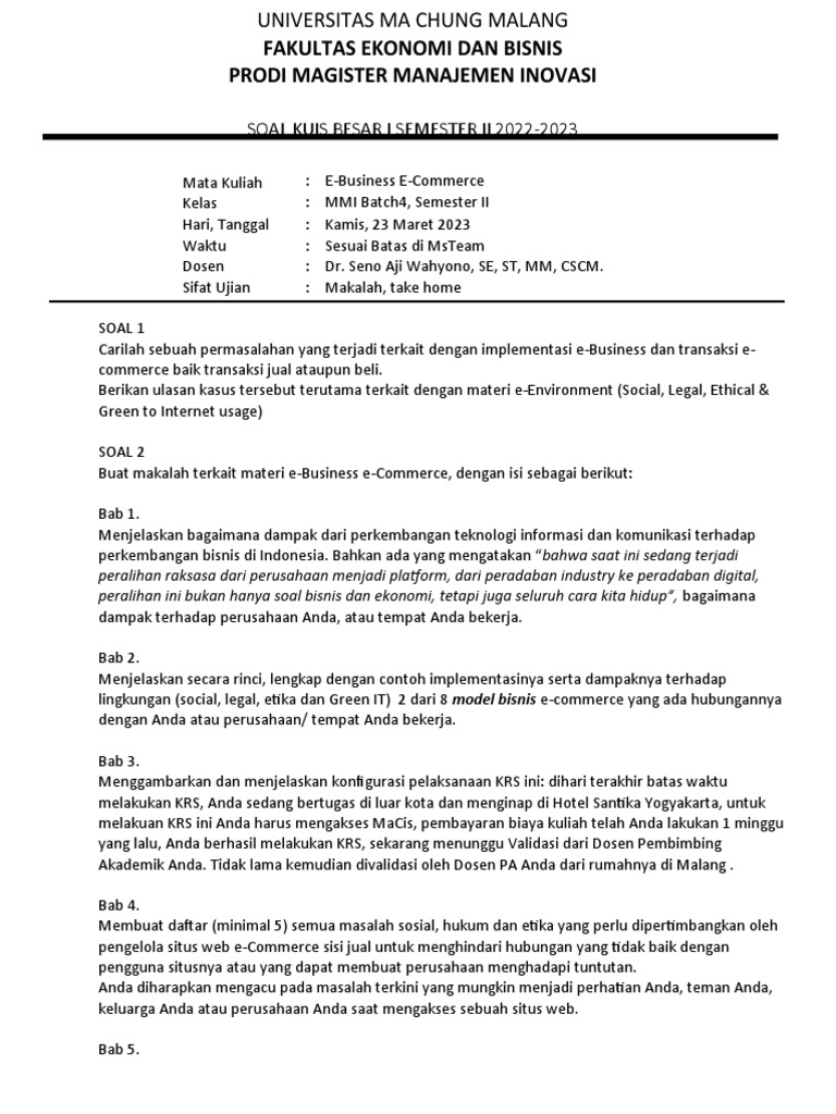 W05 - Soal Kuis Besar I MMI Batch 4 2023 | PDF