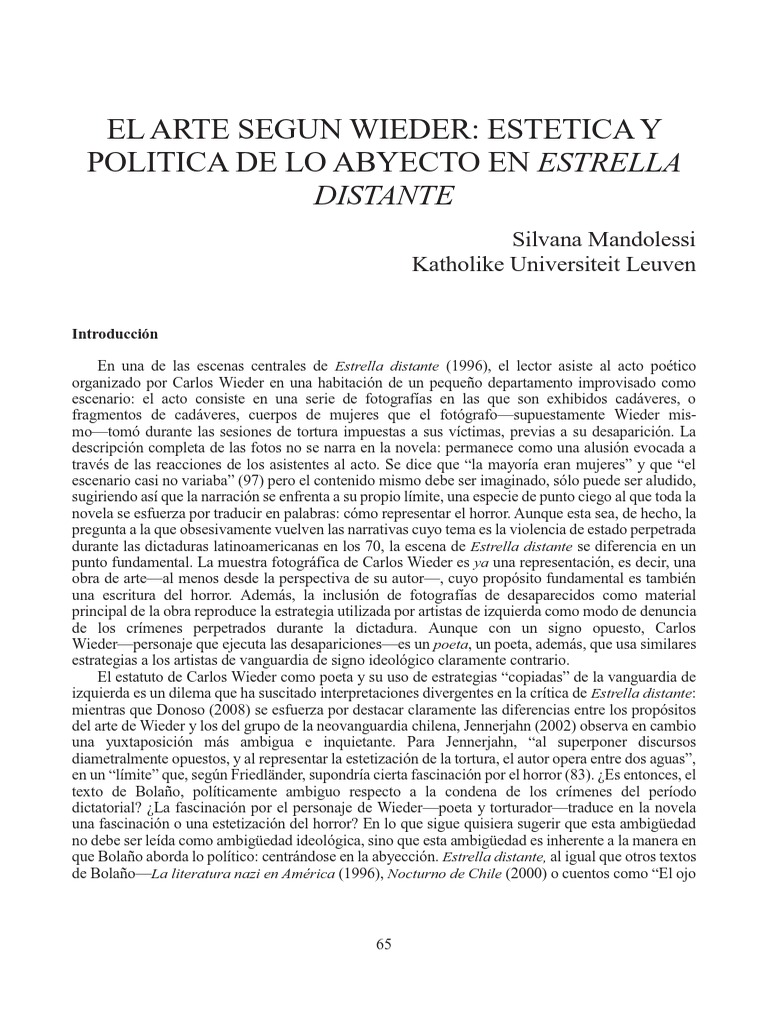 Estética y abyección en Estrella distante | PDF