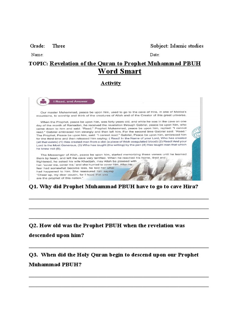 Revelation of the Quran for Grade 3 | PDF