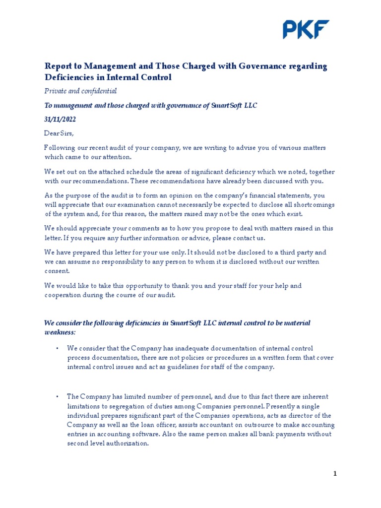 Report To Management and Those Charged With Governance Regarding ...