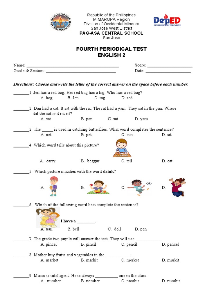 Fourth Periodical Test: English 2 | PDF