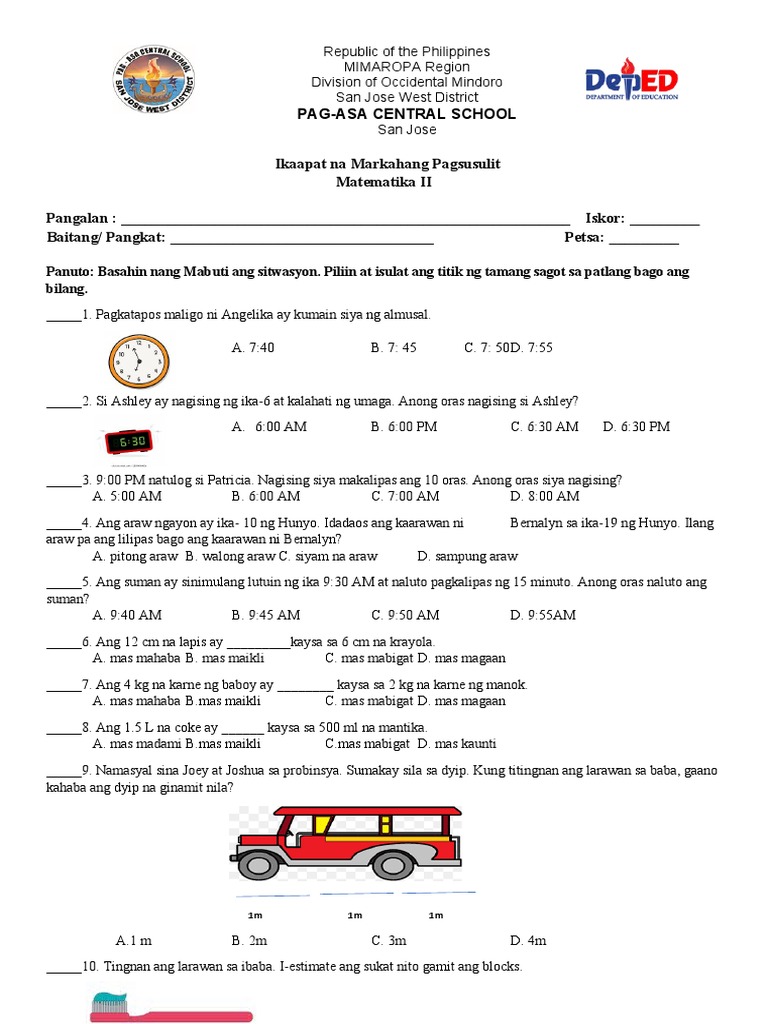 MATH - 4th Periodical Test | PDF