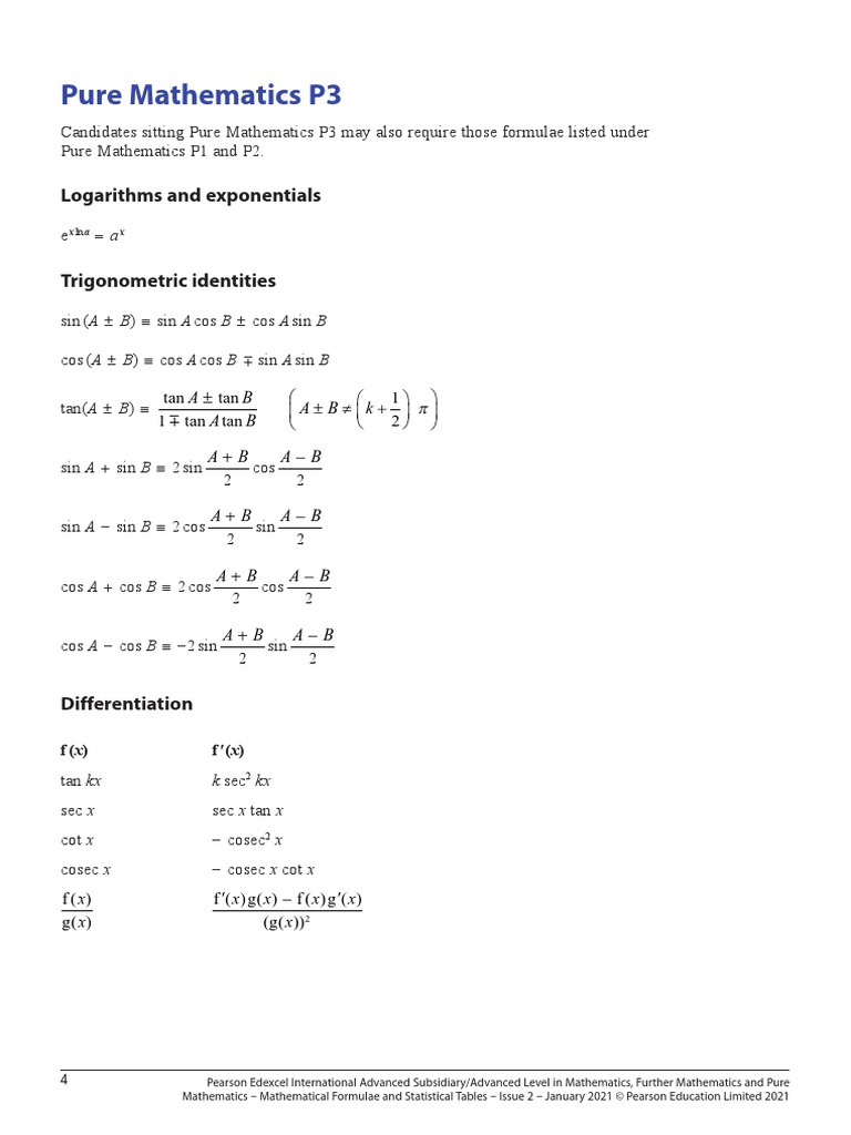 IAL Mathematics Formula Book | PDF