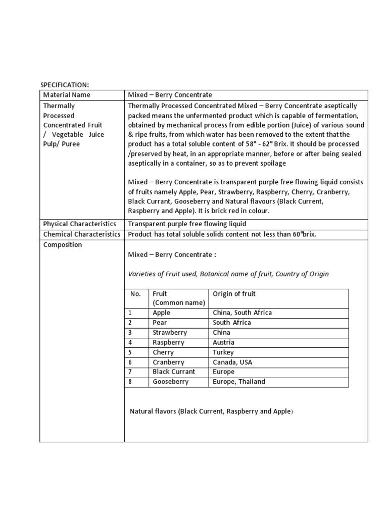 Mixed Berry Concentrate SPE | PDF | Berry | Food Ingredients