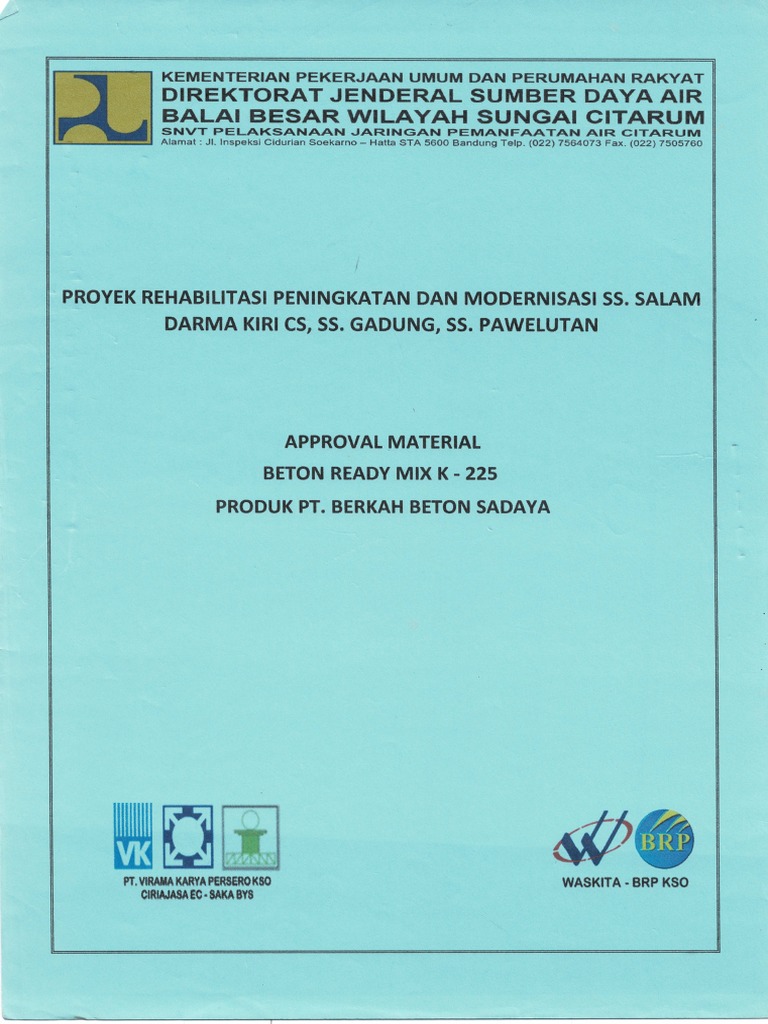 Approval Material - Beton Ready Mix K-225 Pt. Berkah Beton Sadaya | PDF